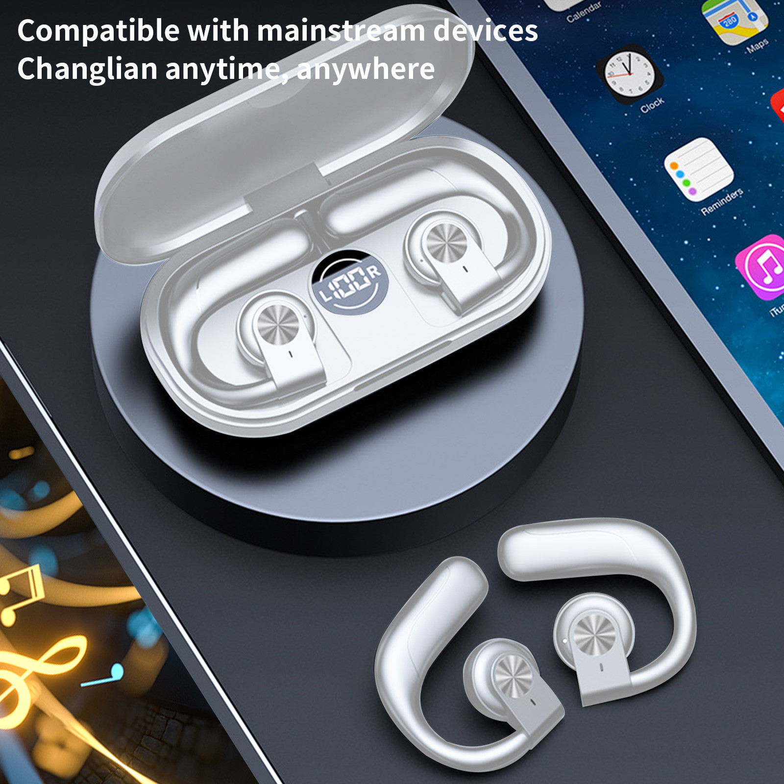 Wanfds Wireless Earbuds Bluetooth Headphones with Earhook,LED Power ...