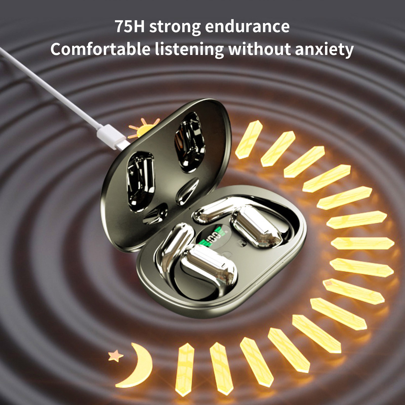 Wanfds Wireless Earbuds Bluetooth Headphones with Earhook,LED Power ...