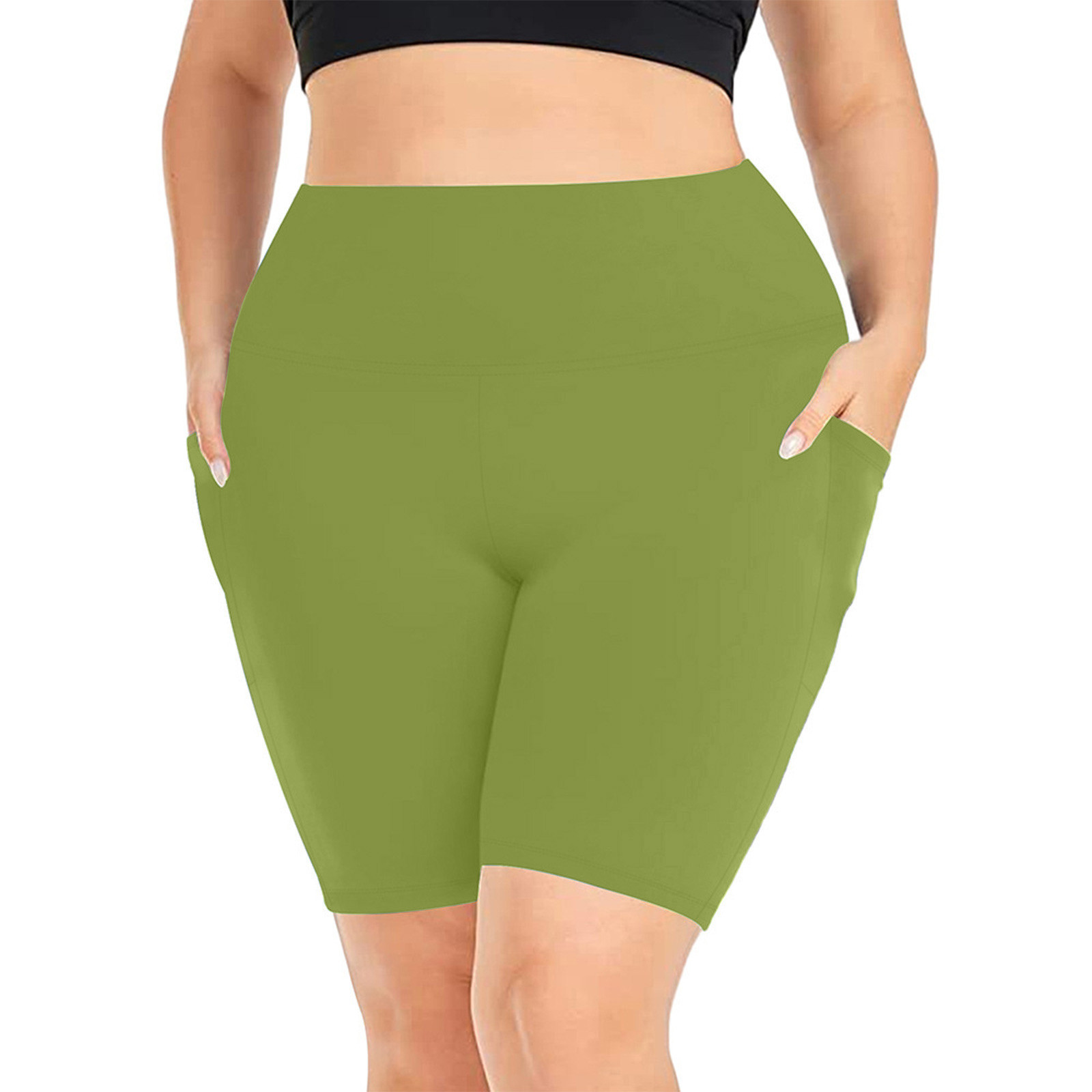 Aueoeo Women's Plus Size Quickly Dry Elastic Yoga Shorts with Pockets ...
