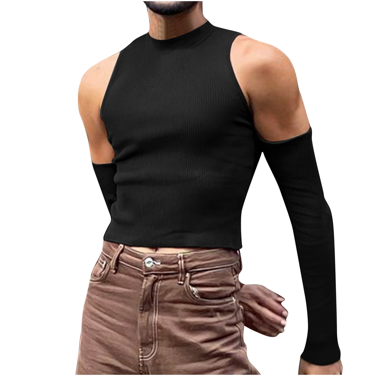 Aueoeo Mens Off Shoudler Top Long Sleeve Slim Fitted Shirts Crew Neck ...