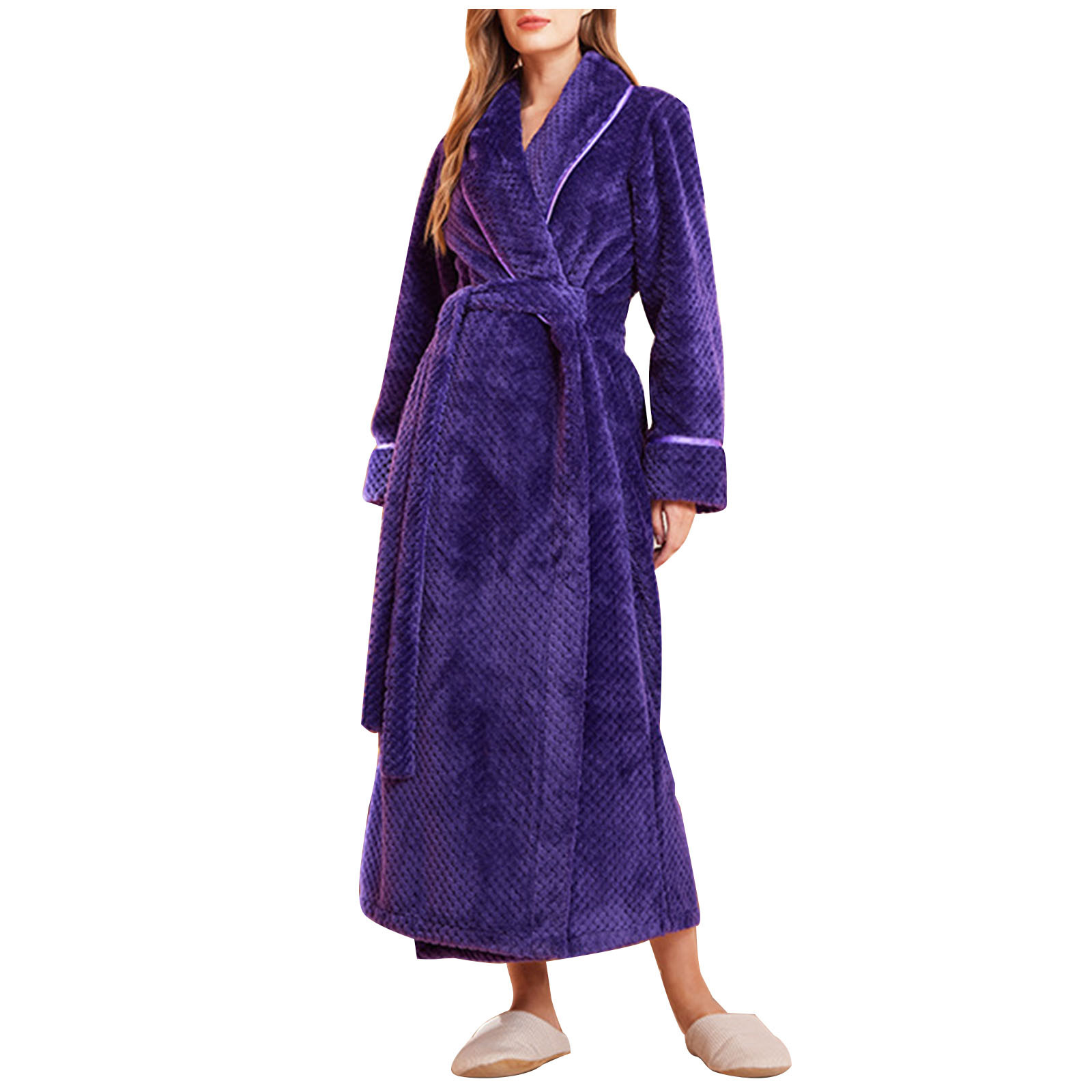 Aueoeo Long Fleece Robe For Womens Soft Comfy Robes Warm Bathrobes ...