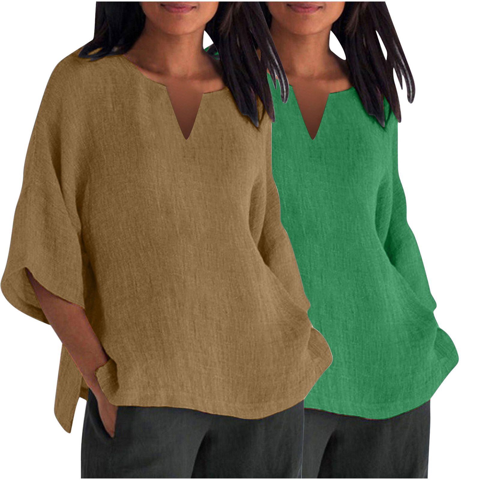 Aueoeo Casual Shirts For Womens Fashion Long Sleeve V-Neck Pullover ...