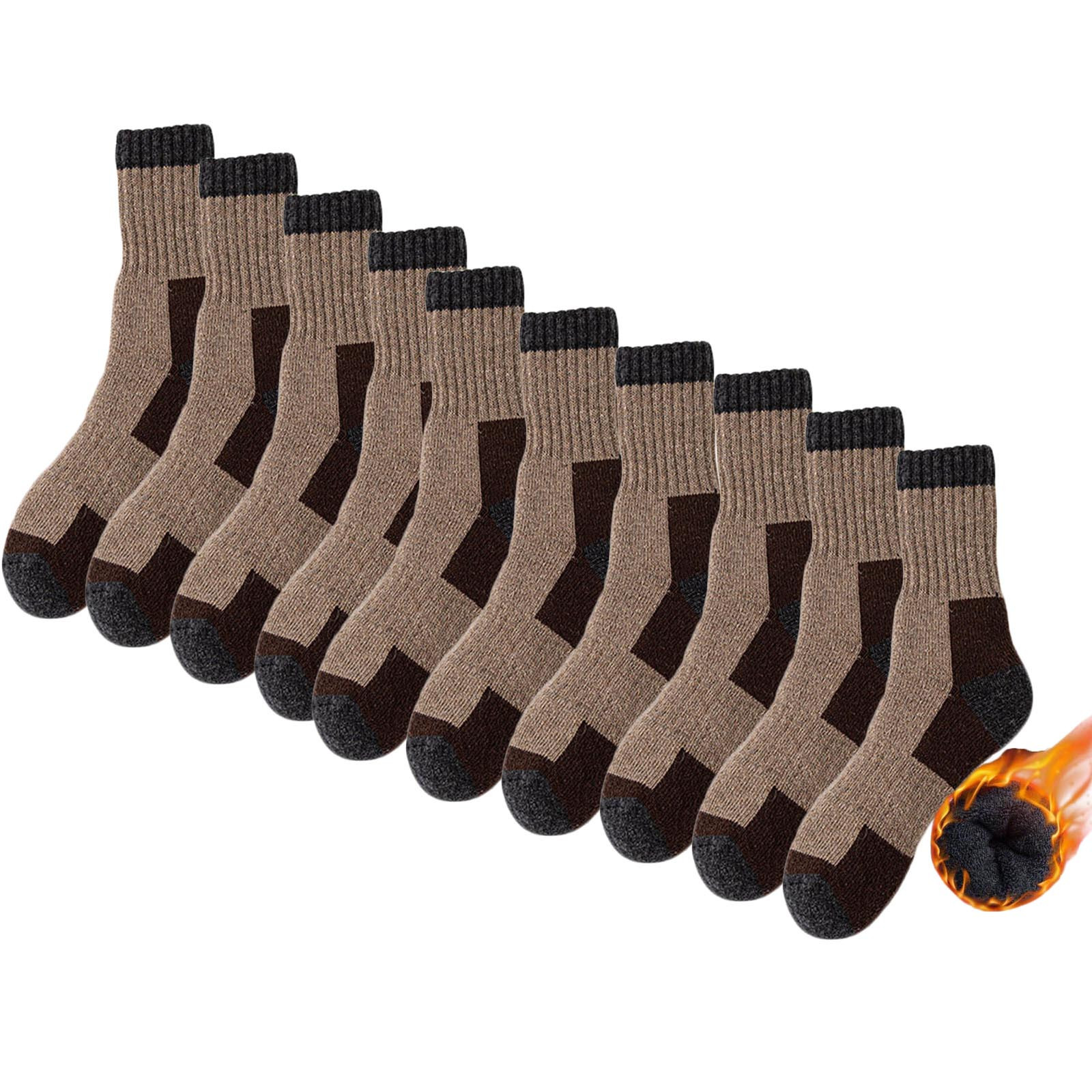 Aueoeo Men's Winter 5 Pair Socks Fleecing Lined Warm Middle Barrel ...