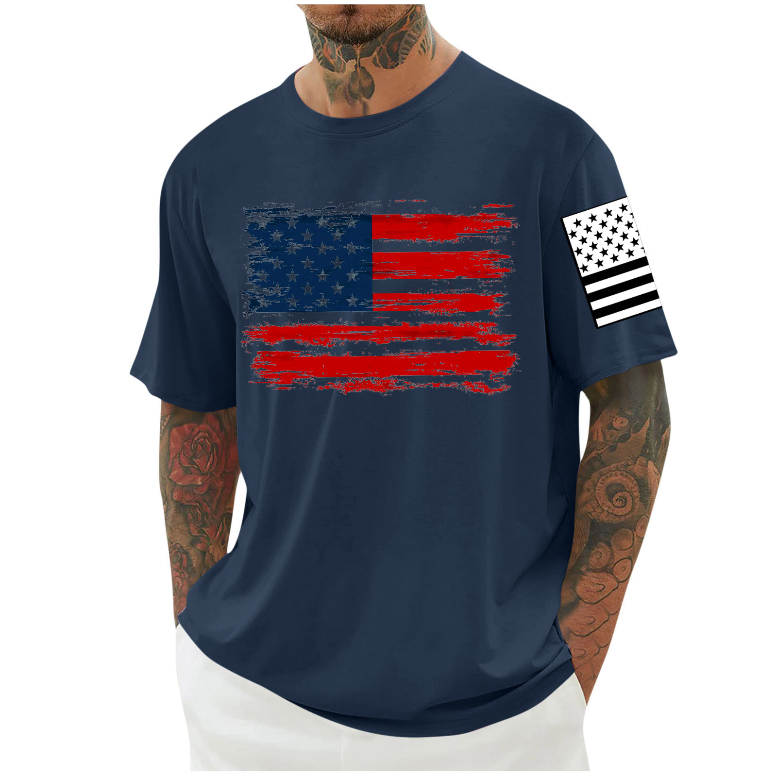 Aueoeo Tees for Men Casual Short Sleeve Independence Day Print T-Shirt ...