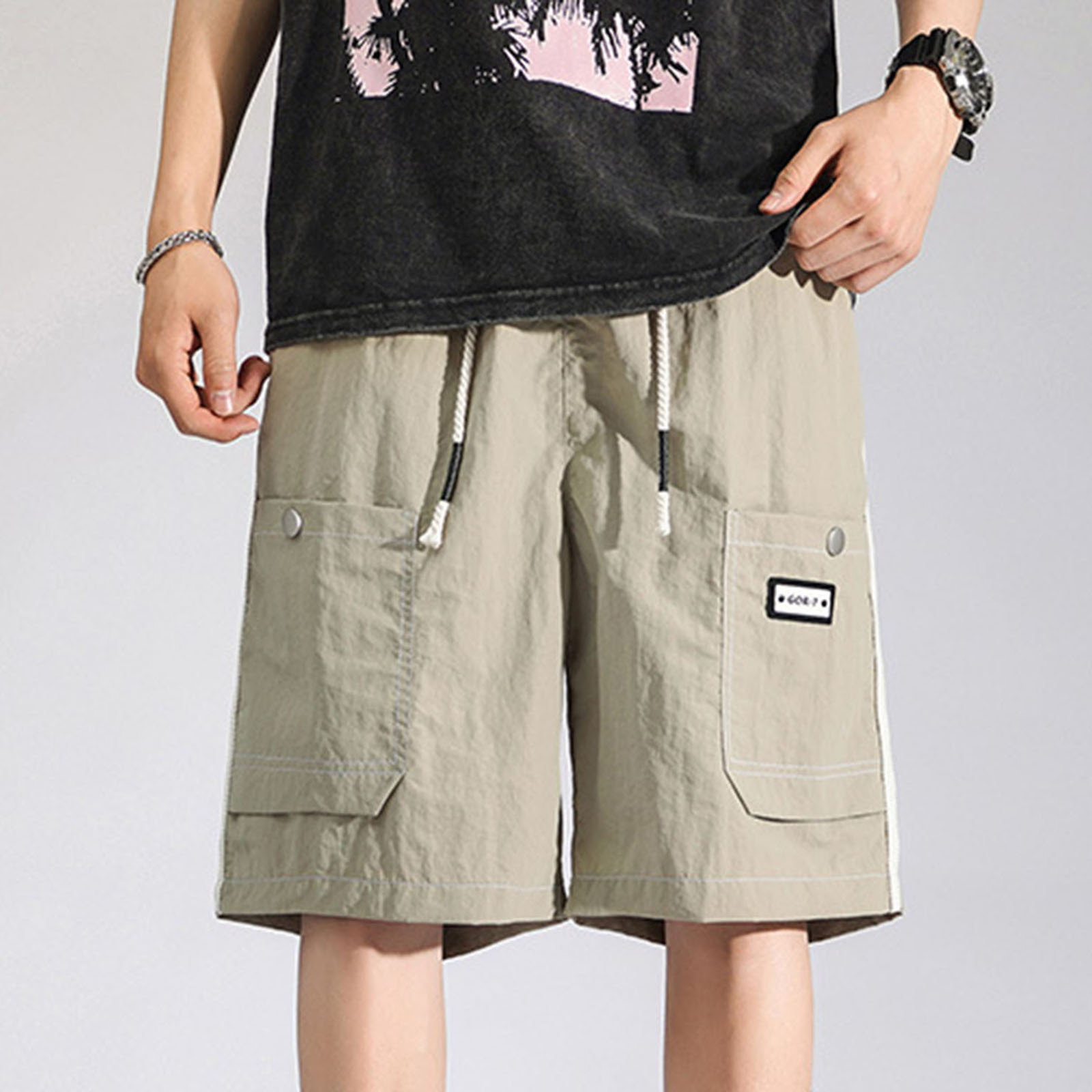 Aueoeo Casual Lightweight Short for Mens Drawstring Elastic Waist Beach ...