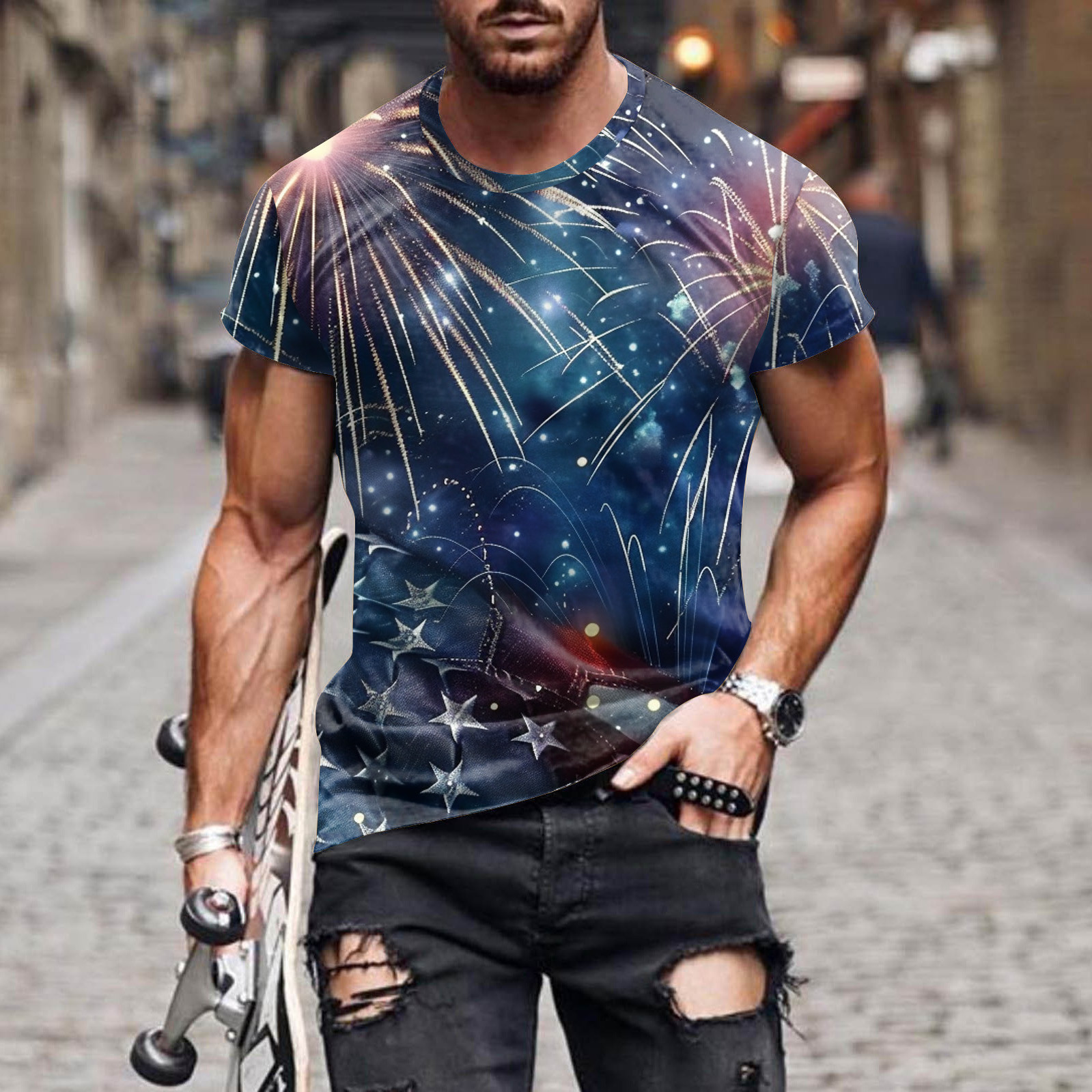 Aueoeo Men's Regular Fitted Tees Independence Day Graphic Printed T ...