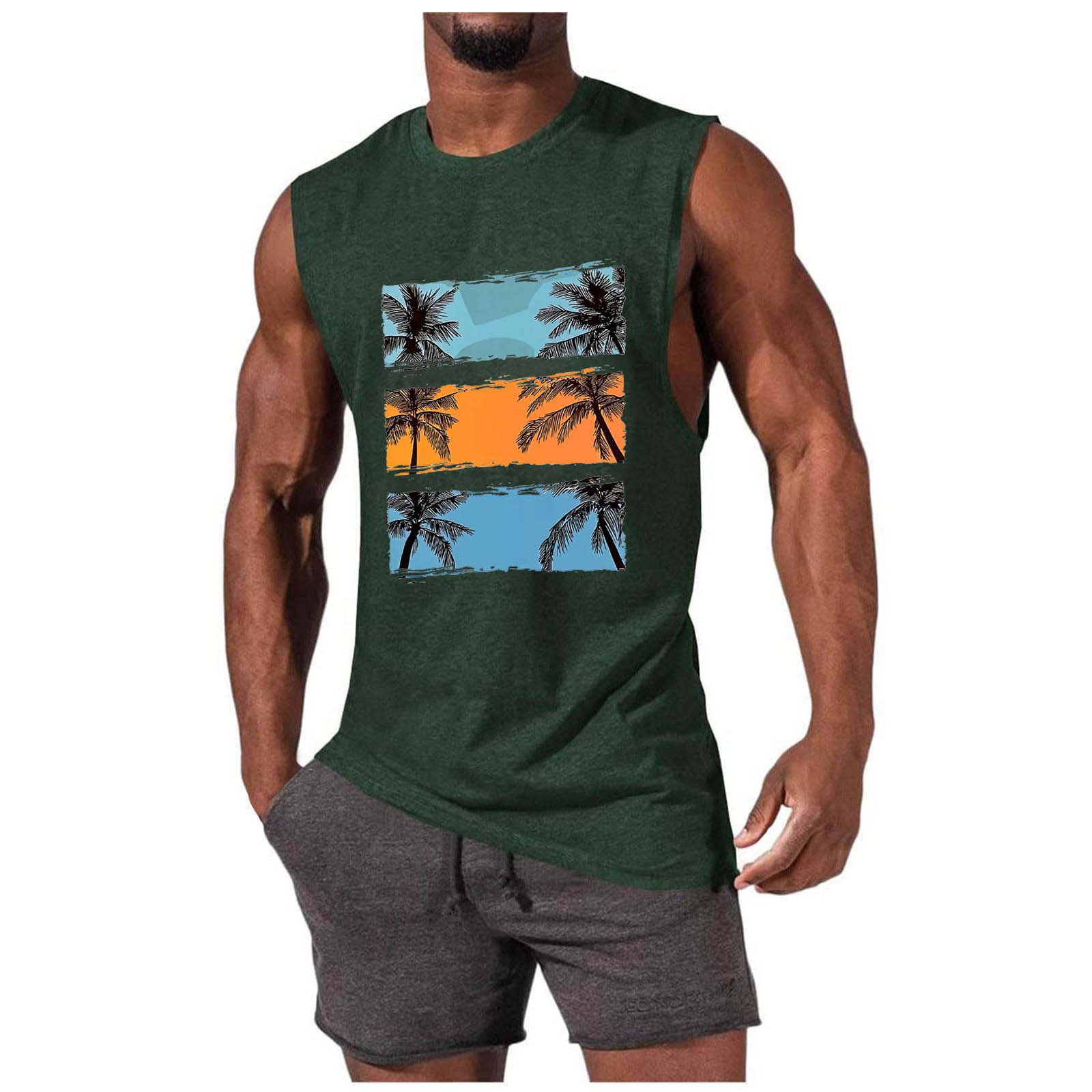 Aueoeo Men Casual Tank Top Trendy Fashion Printing Pullover Round-Neck ...