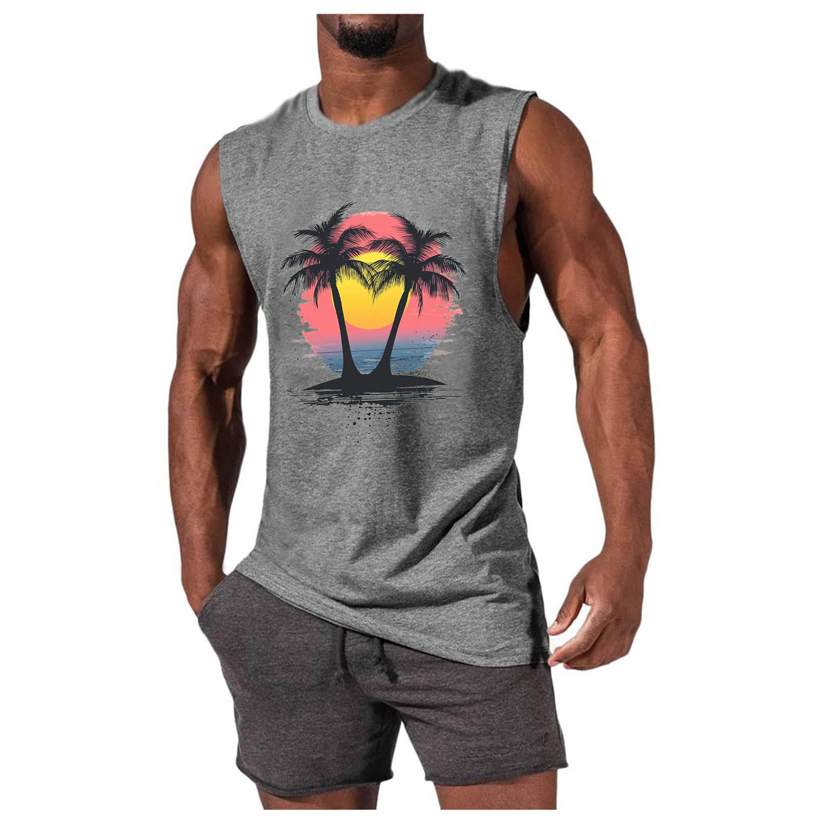 Aueoeo Men's Sleeveless Pullover Crew Neck Graphic Print Tank Tops ...