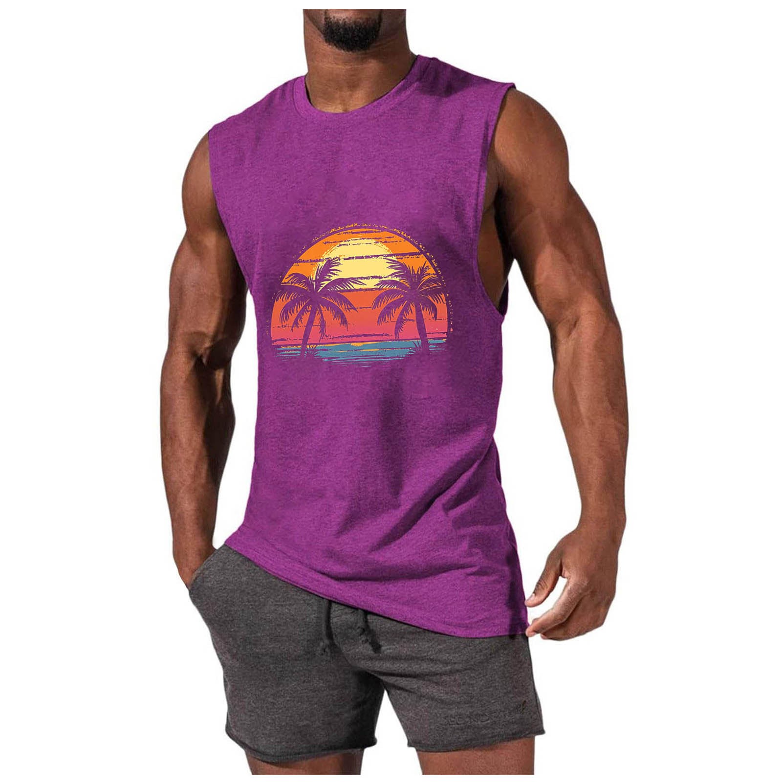 Aueoeo Men's Sleeveless Pullover Crew Neck Graphic Print Tank Tops ...