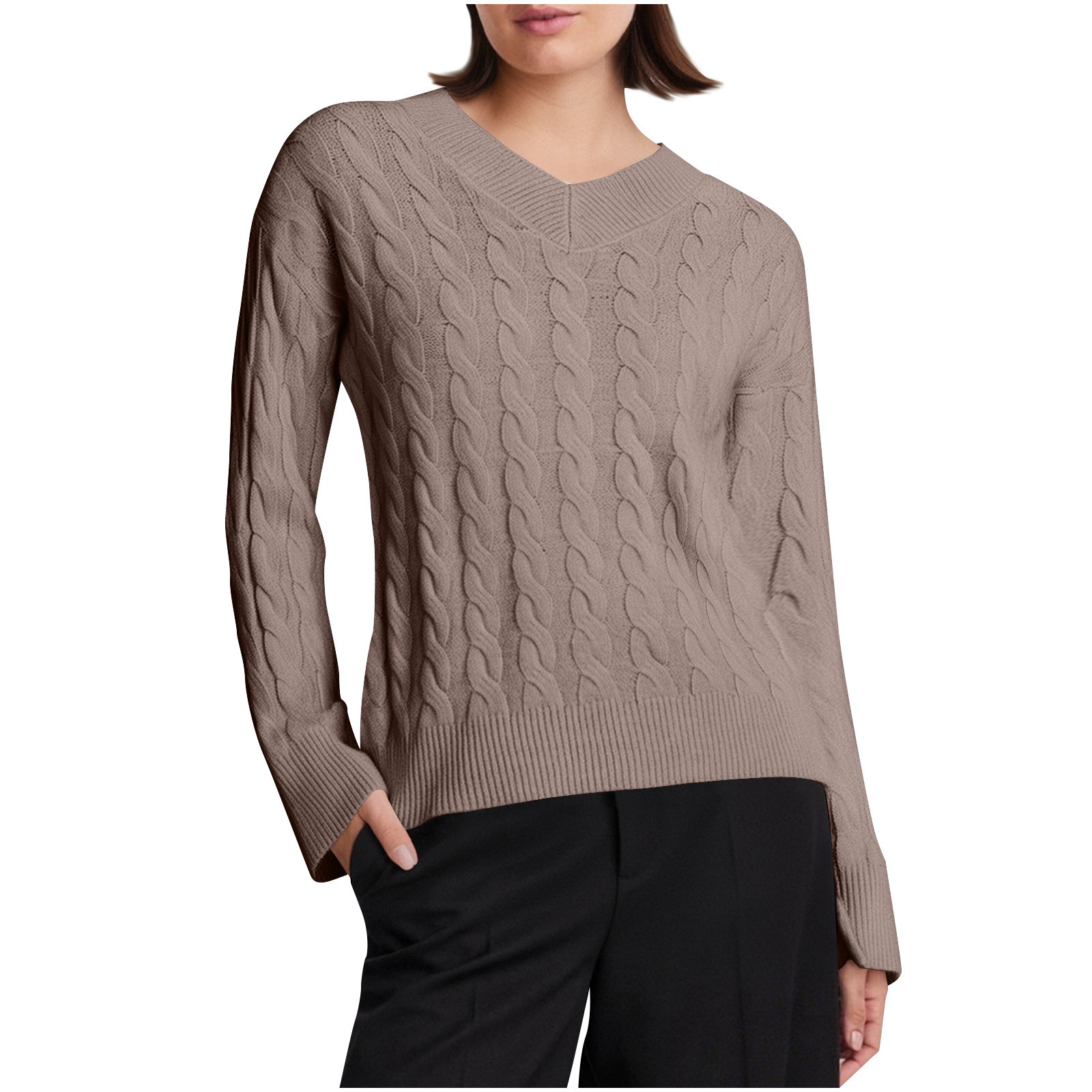 Aueoeo Oversized Sweater Holiday Sweaters Women's Round Neck Solid ...