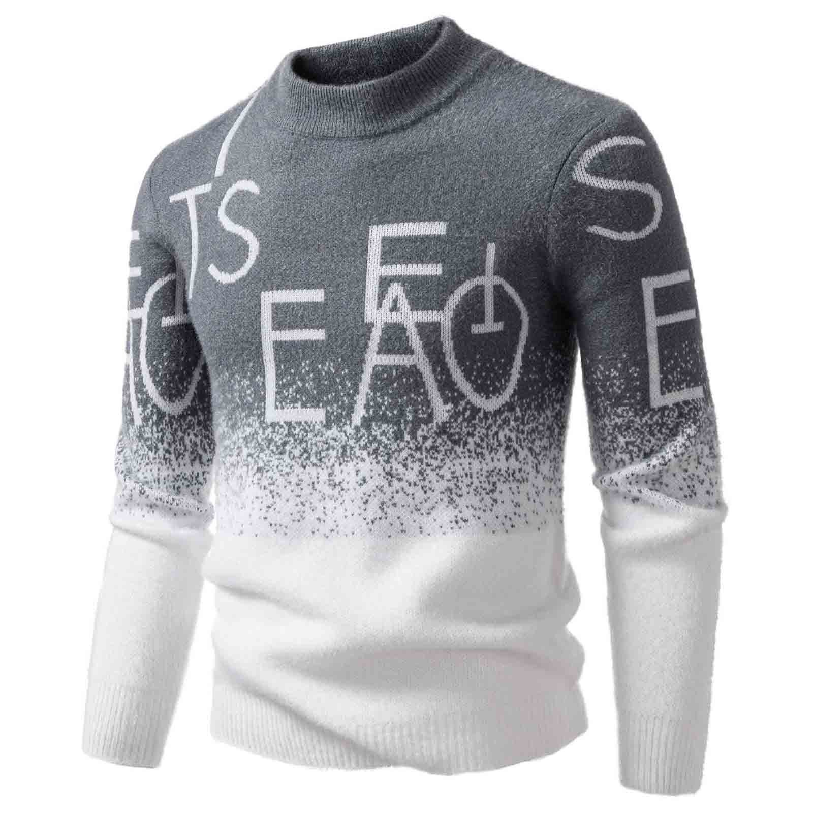 Aueoeo Men's Cable Knit Pullover Long Sleeve Graphic Letter Printed ...