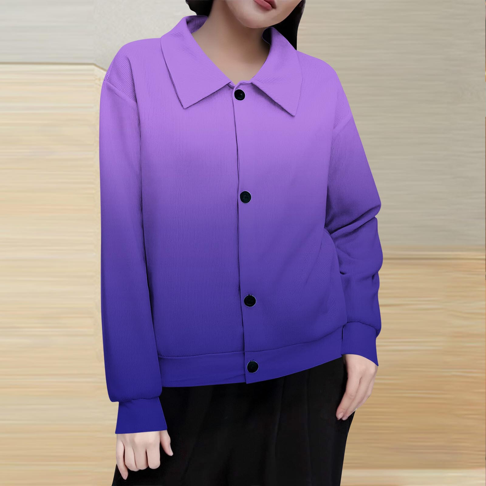 Aueoeo Women's Gradient Color Jackets Long Sleeve Button Up Jackets ...