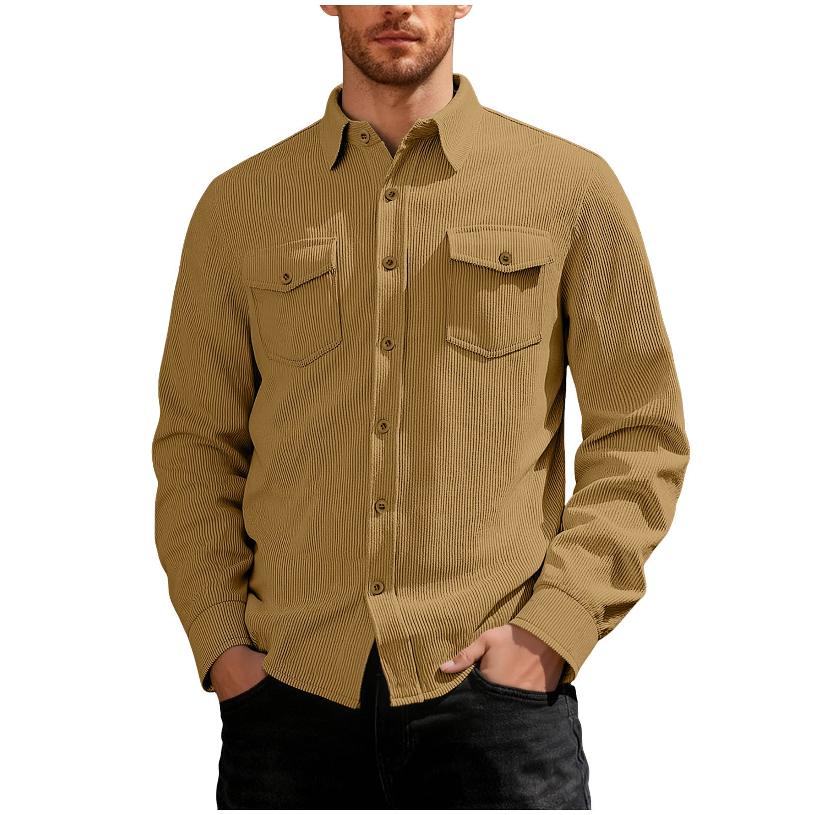 Aueoeo Men's Corduroy Jackets Trendy Fashion Fleece Lined Cargo Jacket ...