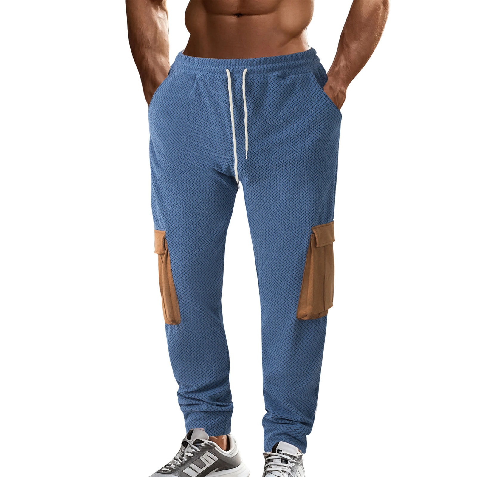 Aueoeo Men's Color Blocked Pants Elastic Tight Waist Drawstring ...