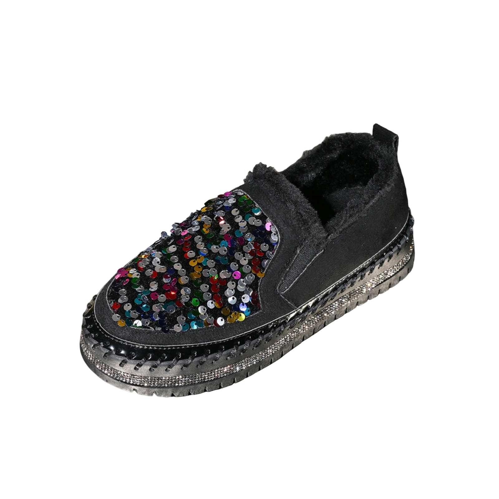 Aueoeo Shoes for Women Fuzzy Furs Lined Warm Flats Boots Outdoor Casual ...