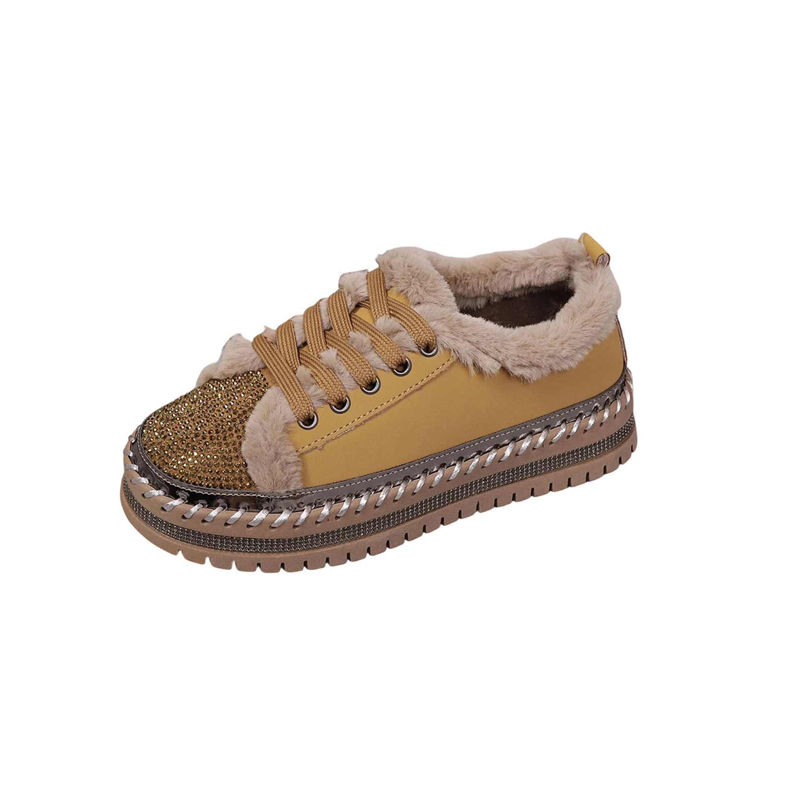 Aueoeo Women's Rhinestone Loafers Patchwork Faux Furs Lined Shoes Fall ...