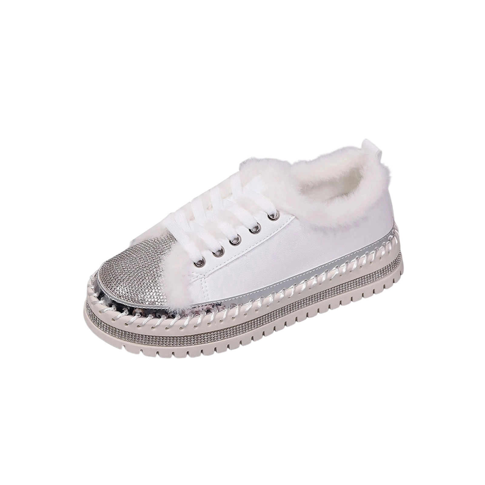 Aueoeo Women's Rhinestone Loafers Patchwork Faux Furs Lined Shoes Fall ...