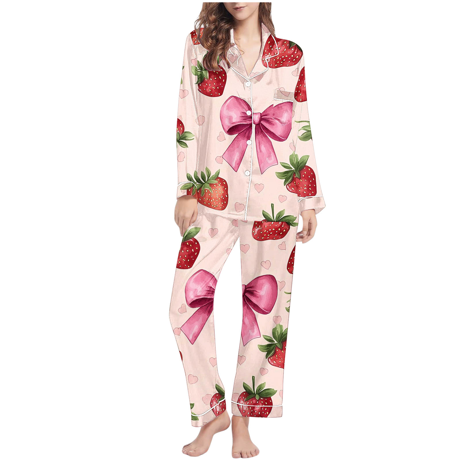 Aueoeo Women Graphic Printed Pajamas Set Casual Fashion Printed Long ...