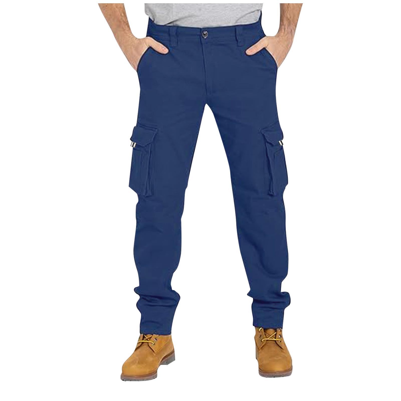 Aueoeo Men Workout Pants Solid-Color Casual Loose Outdoor Cargo Pants ...