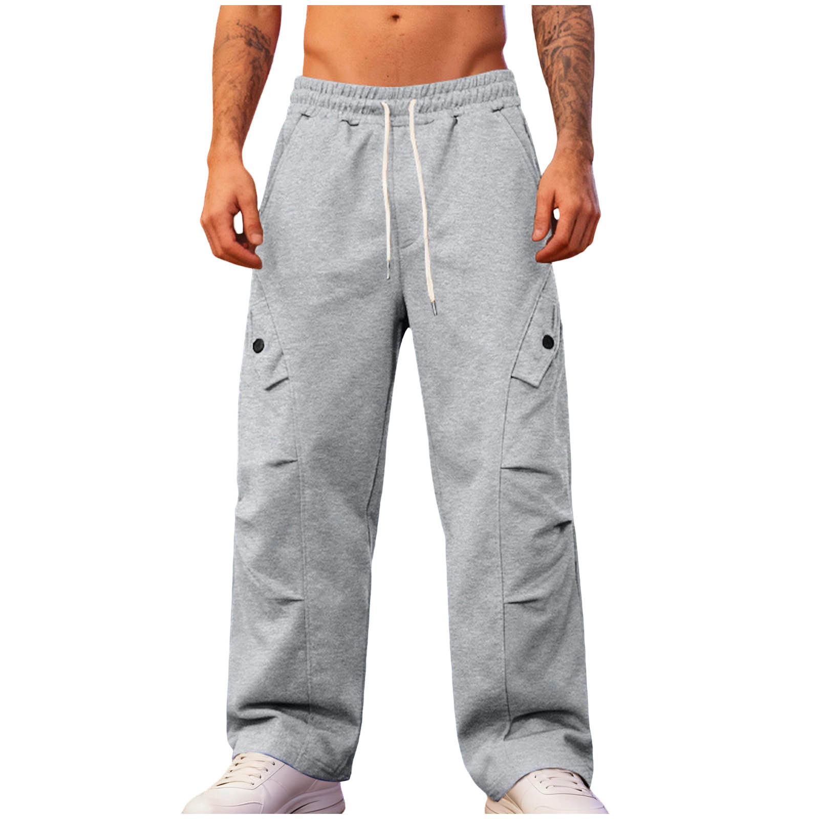 Aueoeo Men's Wide Leg Pants Solid Color Workwear Sweatpants Drawstring ...
