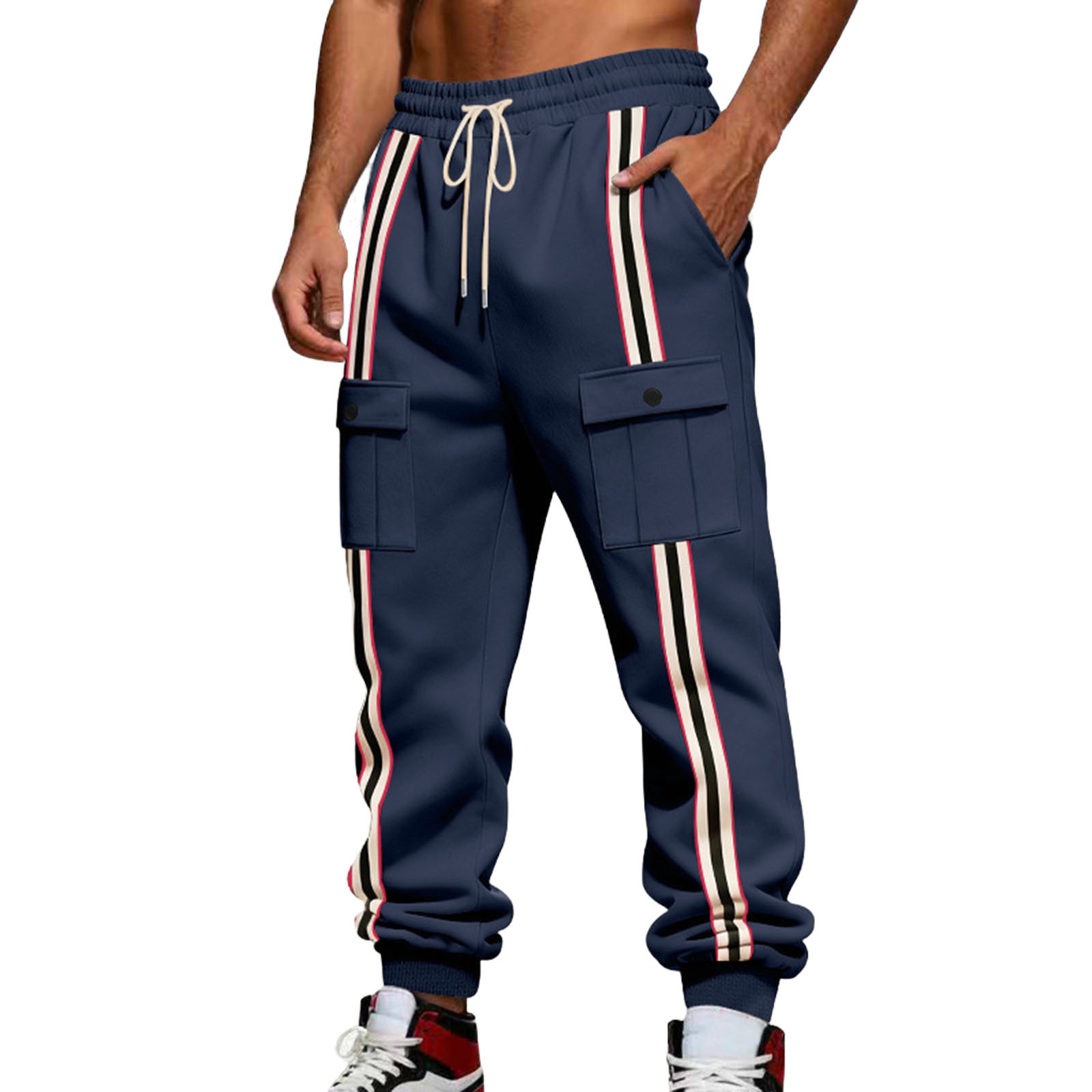 Aueoeo Men's Striped Pants Wide Leg Casual Sports Workout Track Pants ...