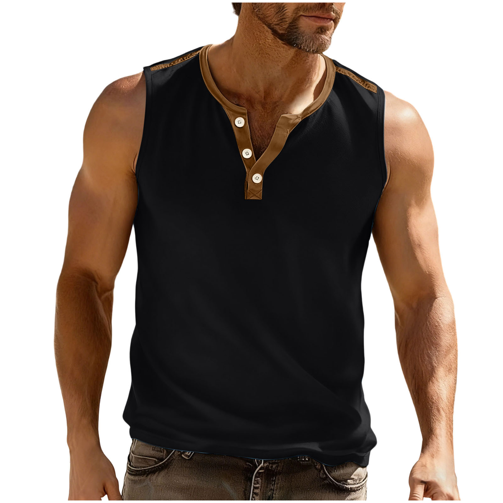 Aueoeo Tank Top Dress Strap Tank Top Men's Solid Color Elastic ...