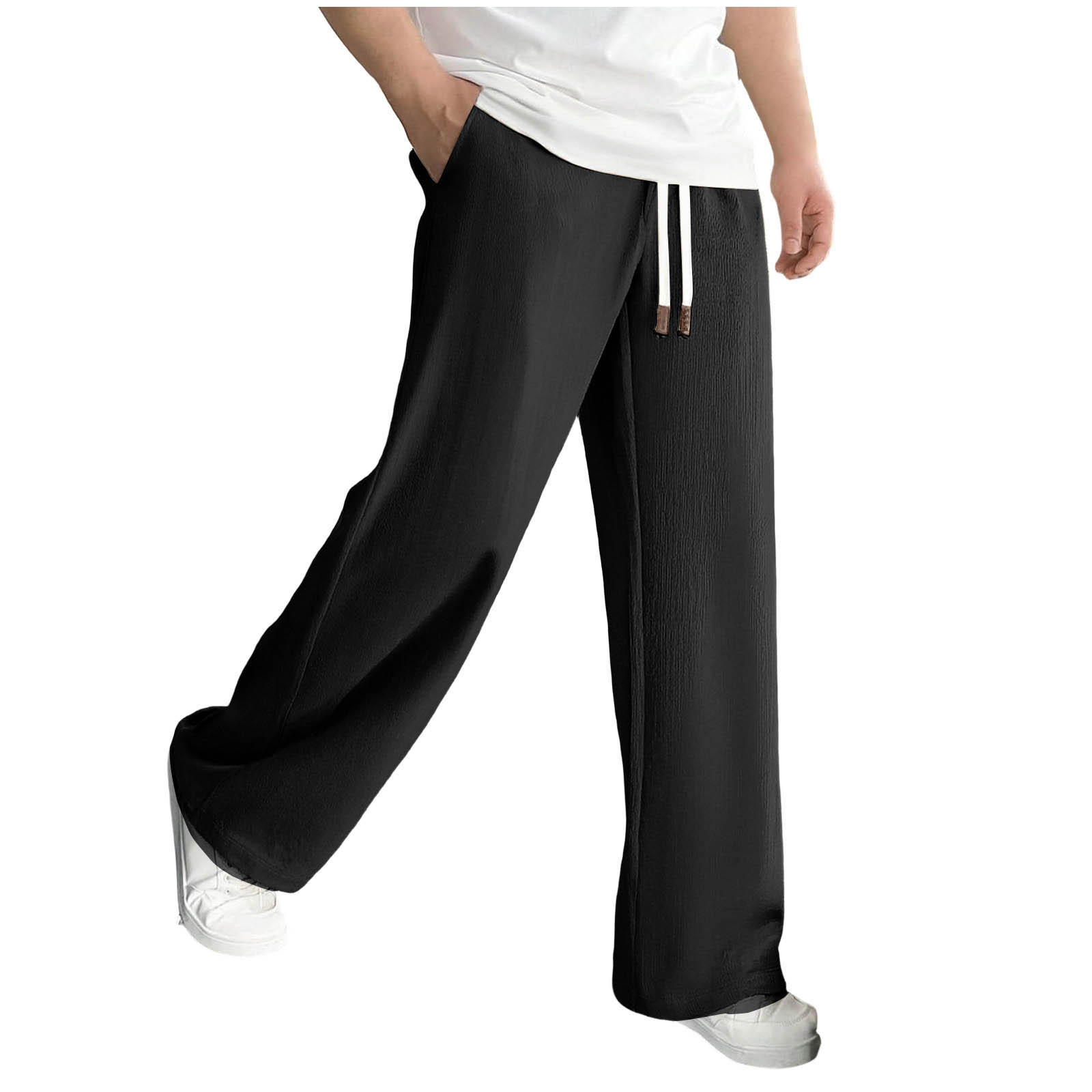 Aueoeo Mens Pants Mens Dress Pants Mens Solid Color Elastic Waistband ...