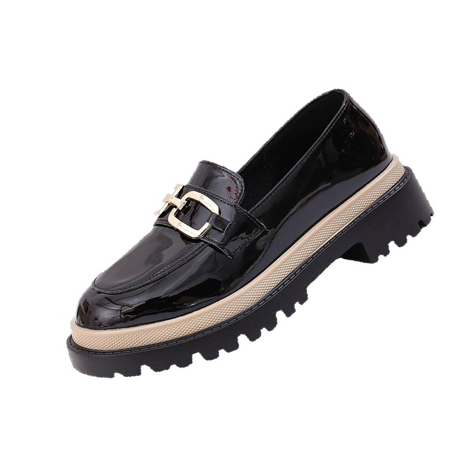 Aueoeo Comfortable Shoes For Women Faux Leather Thick Bottom Shoes ...