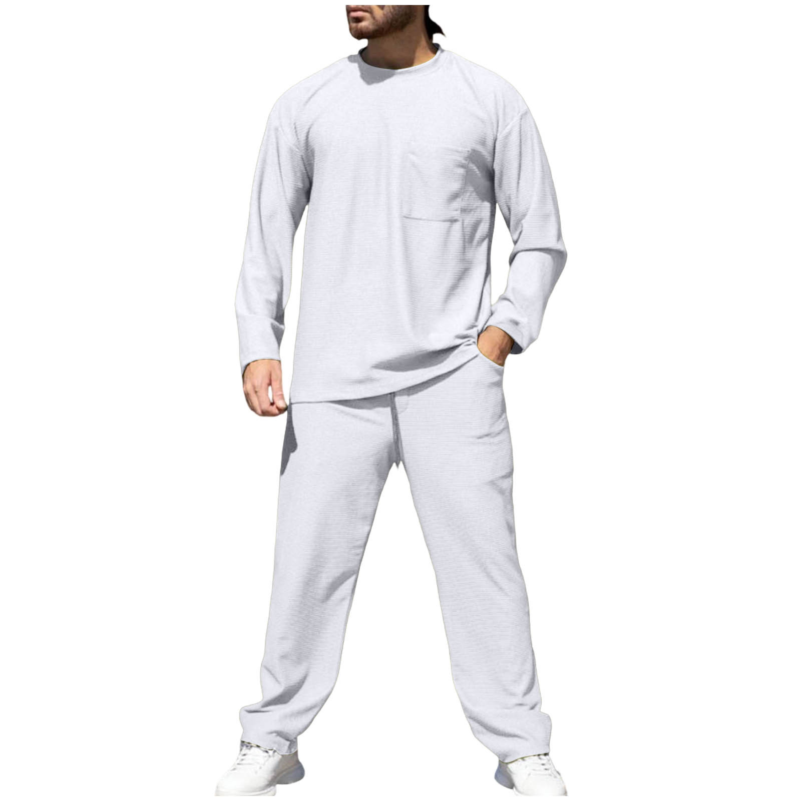Aueoeo Fashion Outfit For Mens Long Sleeve Lapel Collar Crew Neck ...