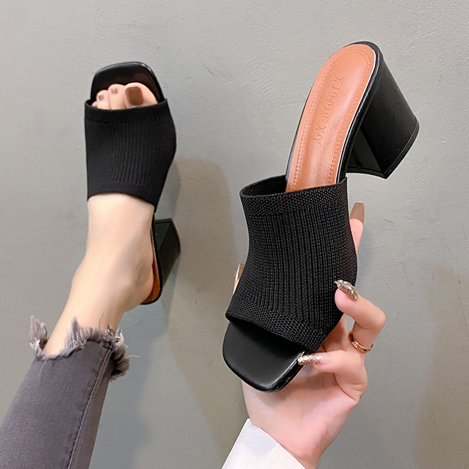 Aueoeo High Heel Slippers for Women Men Open Toe Bathroom Outdoor ...