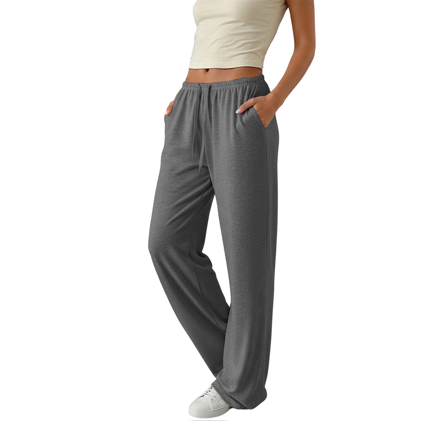 Aueoeo Women's straight Leg Sweatpants High Waisted Workout Sweat Pants ...