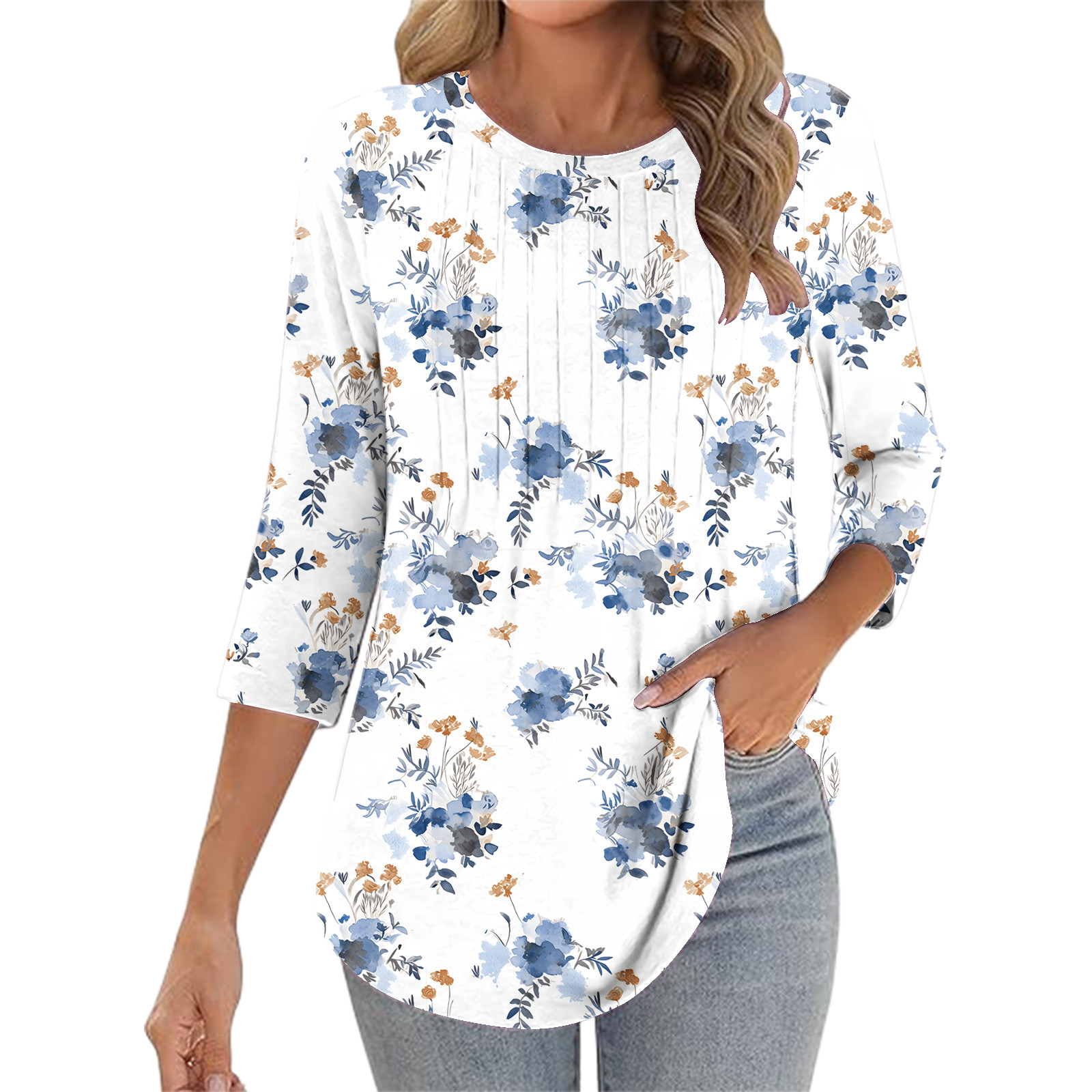 Aueoeo Women Button Up T Shirts Graphic Printed 3/4 Length Sleeve Tops ...