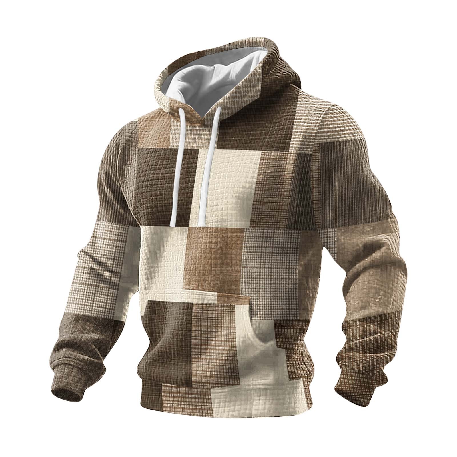 Aueoeo Men's Printed Hooded Sweatshirt Drawstring Ethnic Round Neck ...