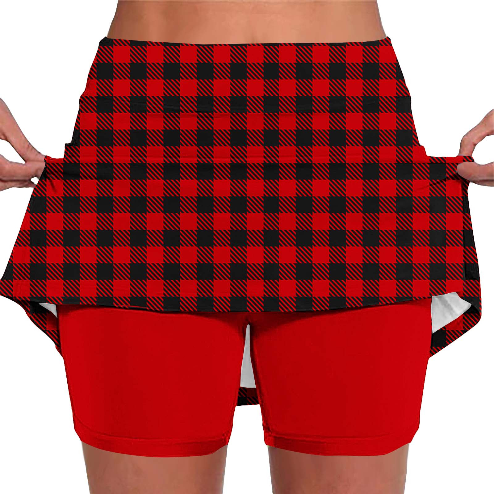 Aueoeo Women's Mini Skorts Plaid Printed Layered Skirts Casual Cute ...